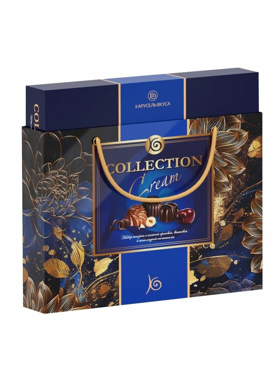 Набор конфет "Collection" синий с кремовыми начинками с шоколадным, вишневым и ореховыми вкусами 180гр