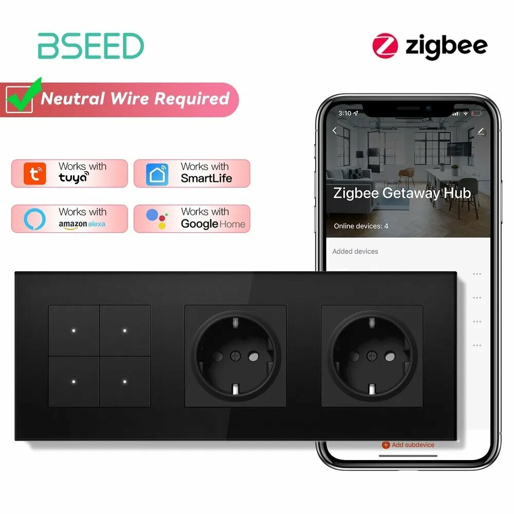 Умный Выключатель + Розетка, с Алисой, ZIGBEE, Smart Life