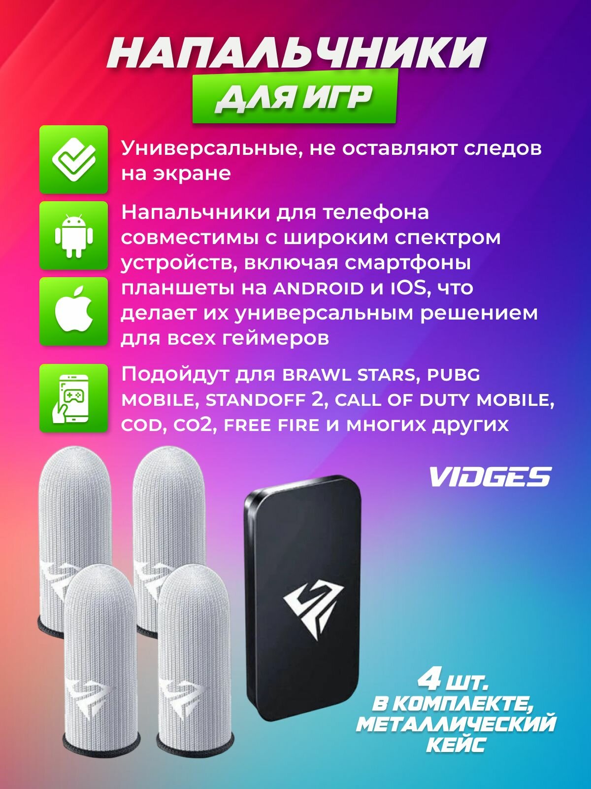 Напальчники VIDGES для игр с логотипом PUBG (пабг), аксессуар для геймпада, геймерские тканевые для PUBG, мягкие сенсорные, игровые напальчники 4 штуки