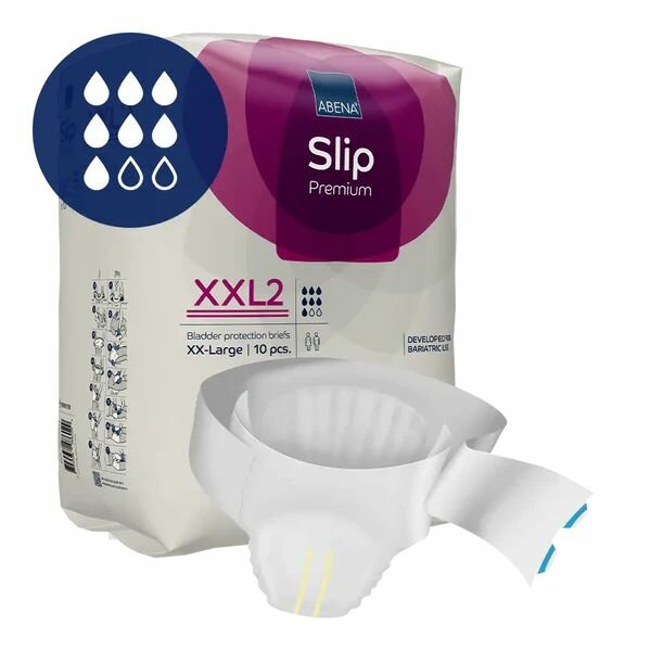 ABENA Подгузники классические для взрослых Premium Slip XXL2, ночные, послеродовые, гипоаллергенные, для умеренного или тяжелого недержания, объем в бедрах 170-254 см, 7 капель, 3200 мл, 10 шт