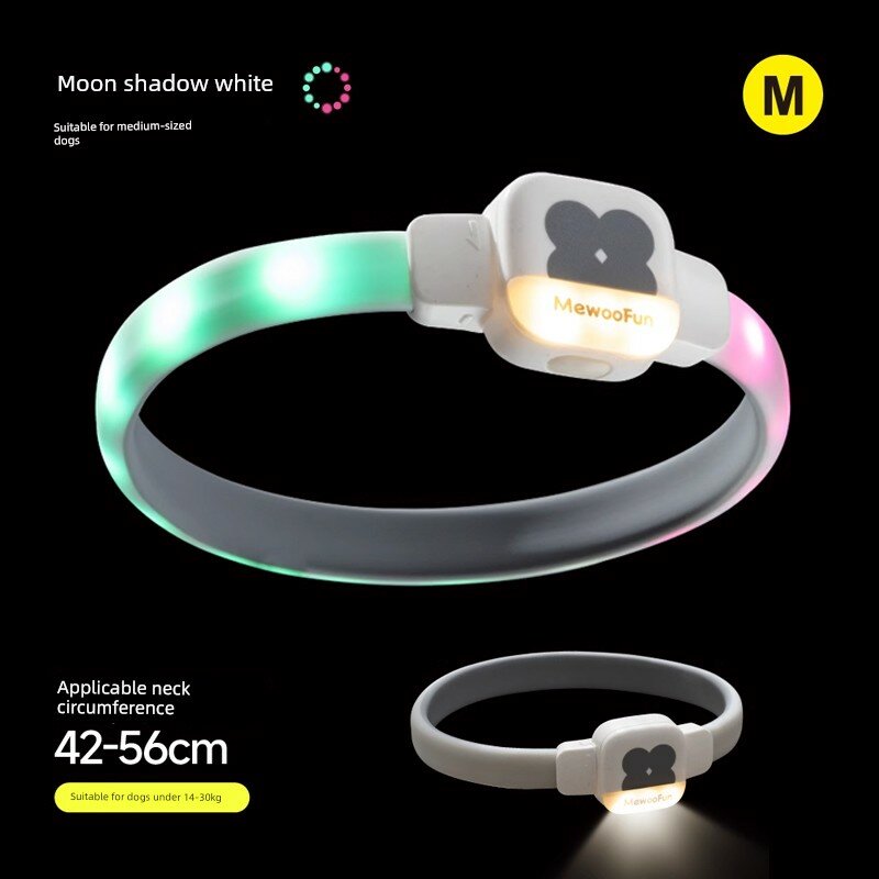 Собачье ошейник с LED-подсветкой для безопасности ночью - Светло-серый цвет, размер M, свободно регулируемая длина для
