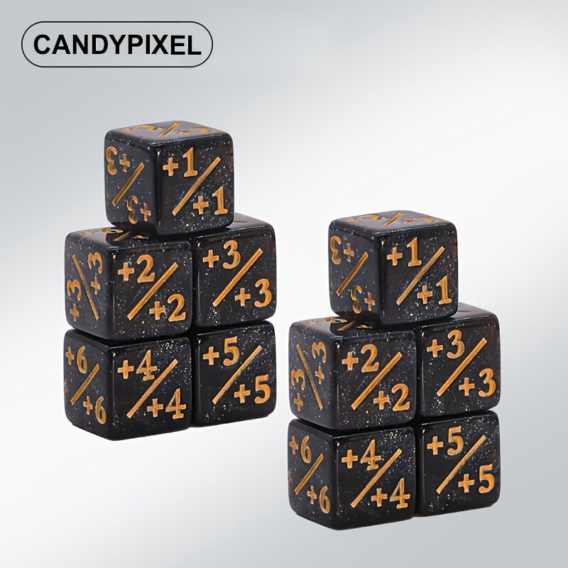 Блестящие кубики D6 6-гранные, 10 шт, 12 мм, черный цвет, для настольных ролевых игр