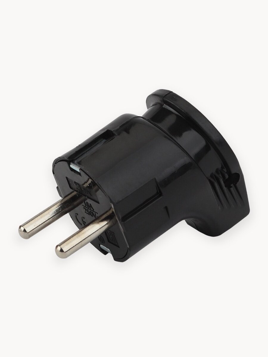 Вилка электрическая ЭРА Vx3-B, с заземлением, угловая, черная