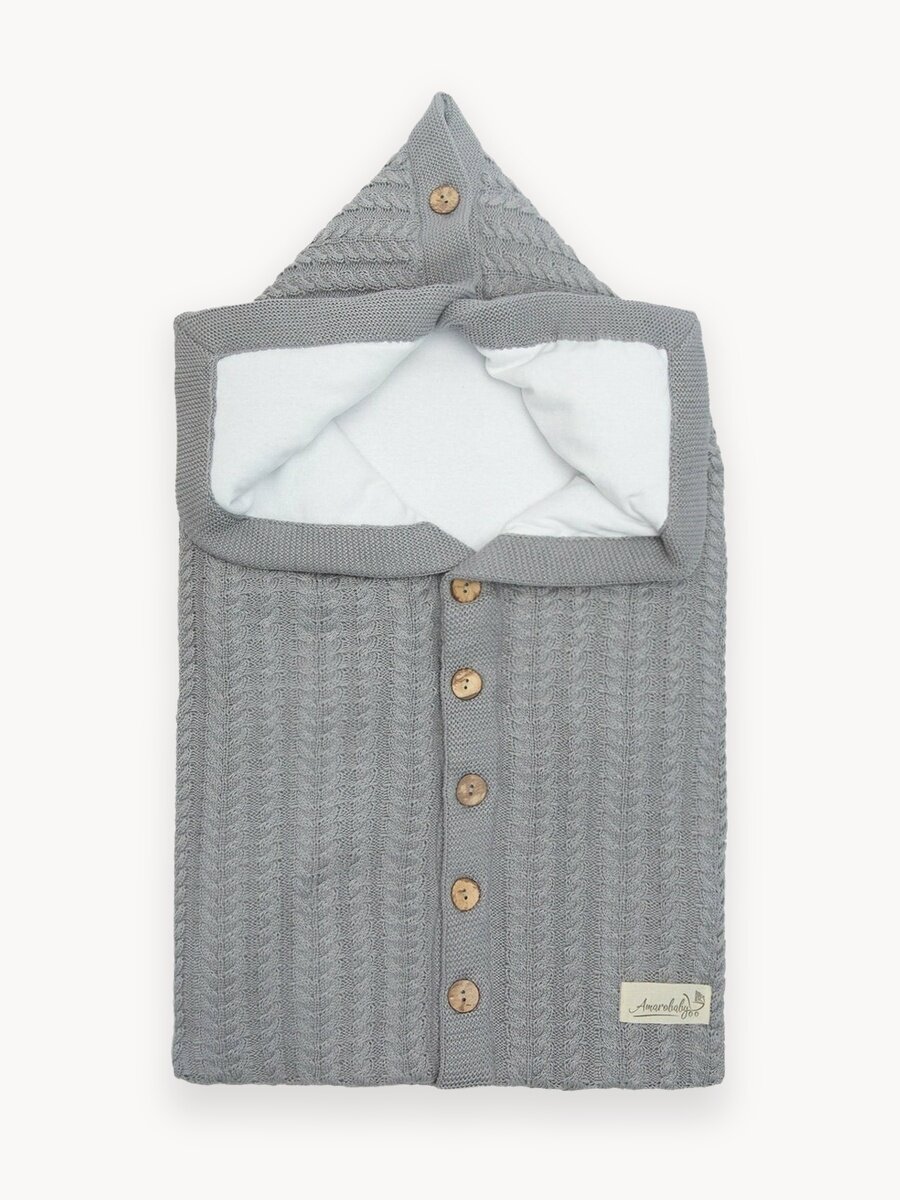 Конверт Amarobaby Pure Love Snap вязаный утепленный на выписку, серый, 75 см.