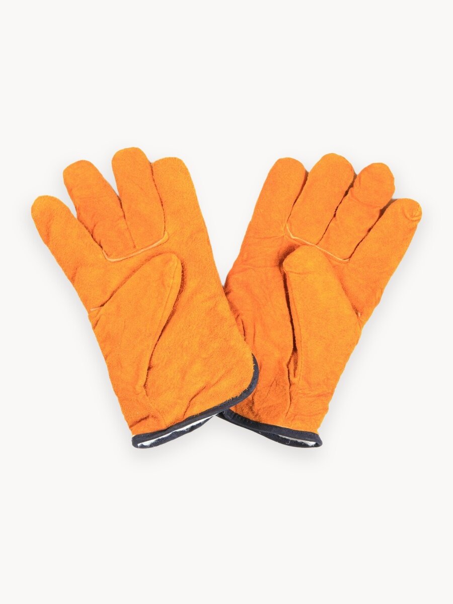 Перчатки цельноспилковые, оранжевая основа, манжет-резинка, утепленные, мех-барашек, Стандарт