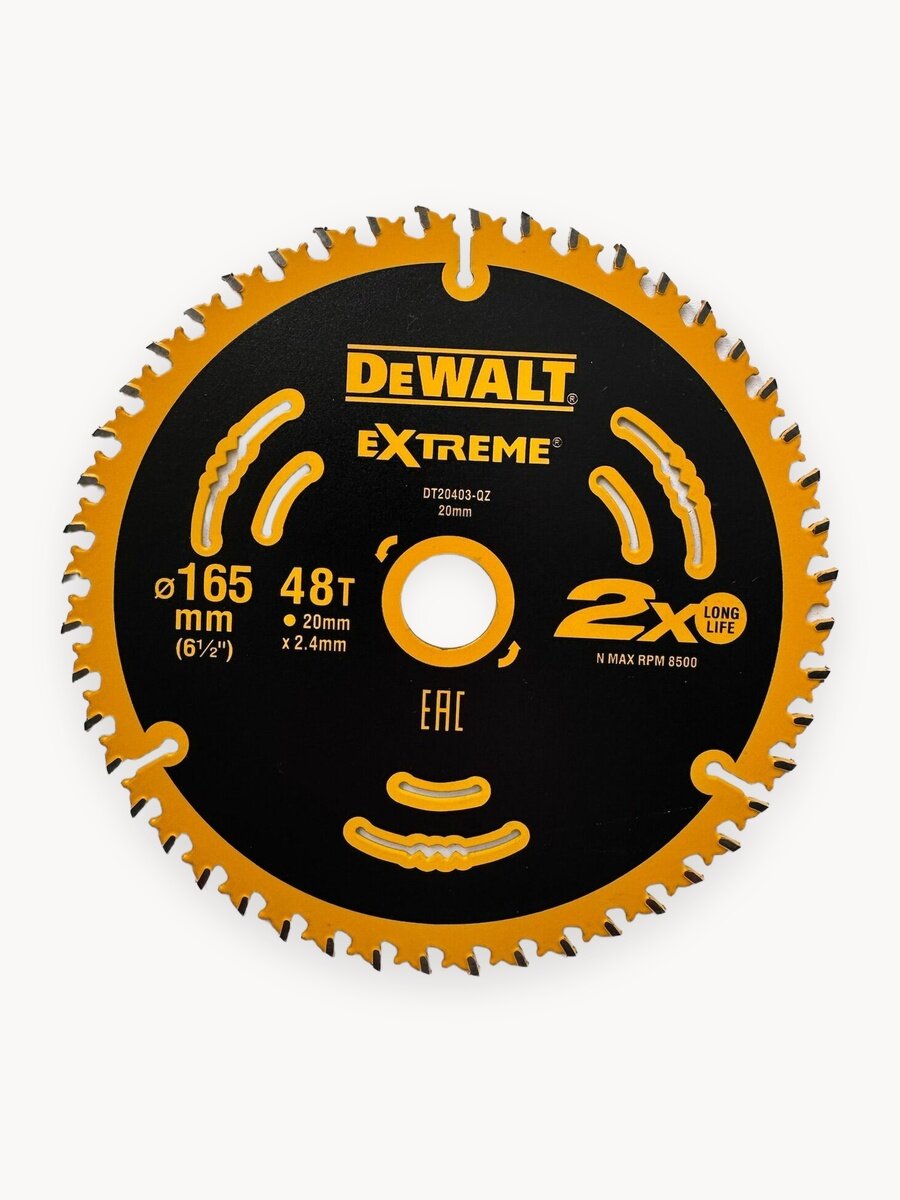 Диск пильный по дереву DEWALT Extreme 165 мм кол-во зубьев 48 посадочный диаметр 20