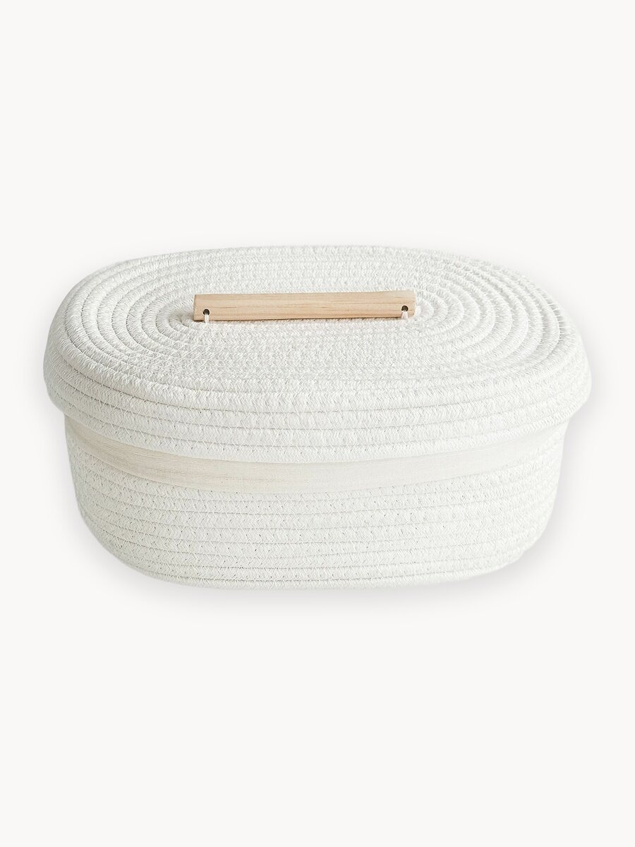 Хлебница HEIMILD, корзинка плетеная, с крышкой, белая, 11х28х18см