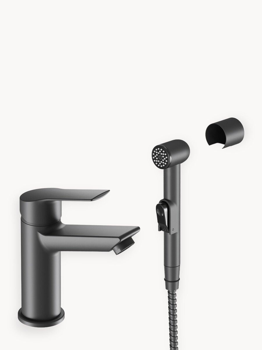 Смеситель черный для раковины / умывальника с гигиенической лейкой ESKO Line Handy EL_HA27HB