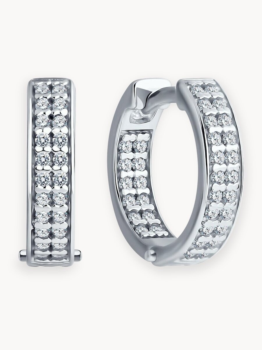 Серьги, серебро, 925 проба, родирование, фианит