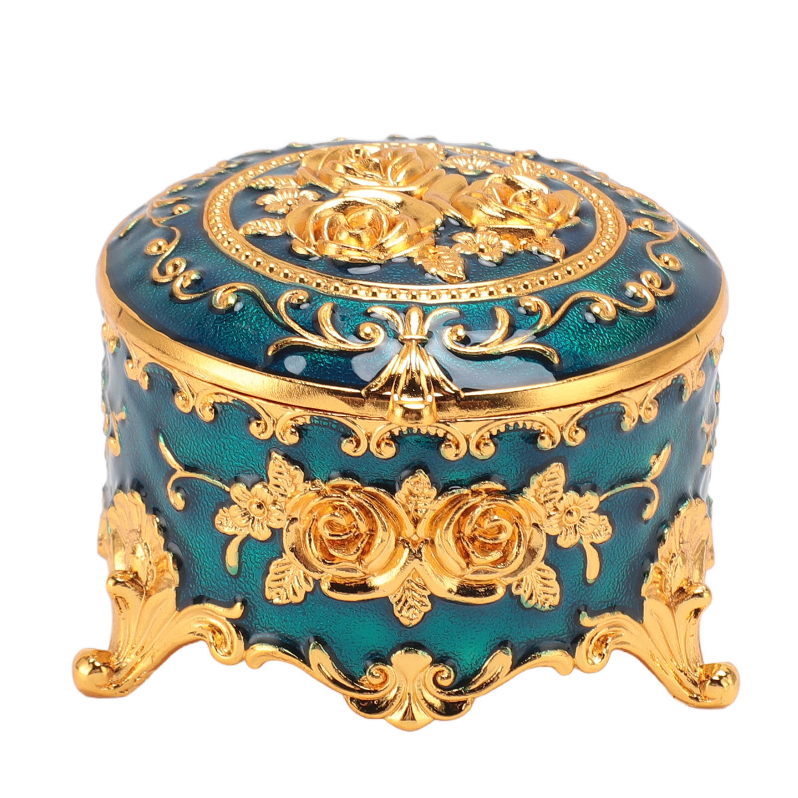 Круглая винтажная металлическая шкатулка для украшений, изысканный резной золотой цветочный узор, органайзер для колец, сережек, ожерелий, 12 отделений