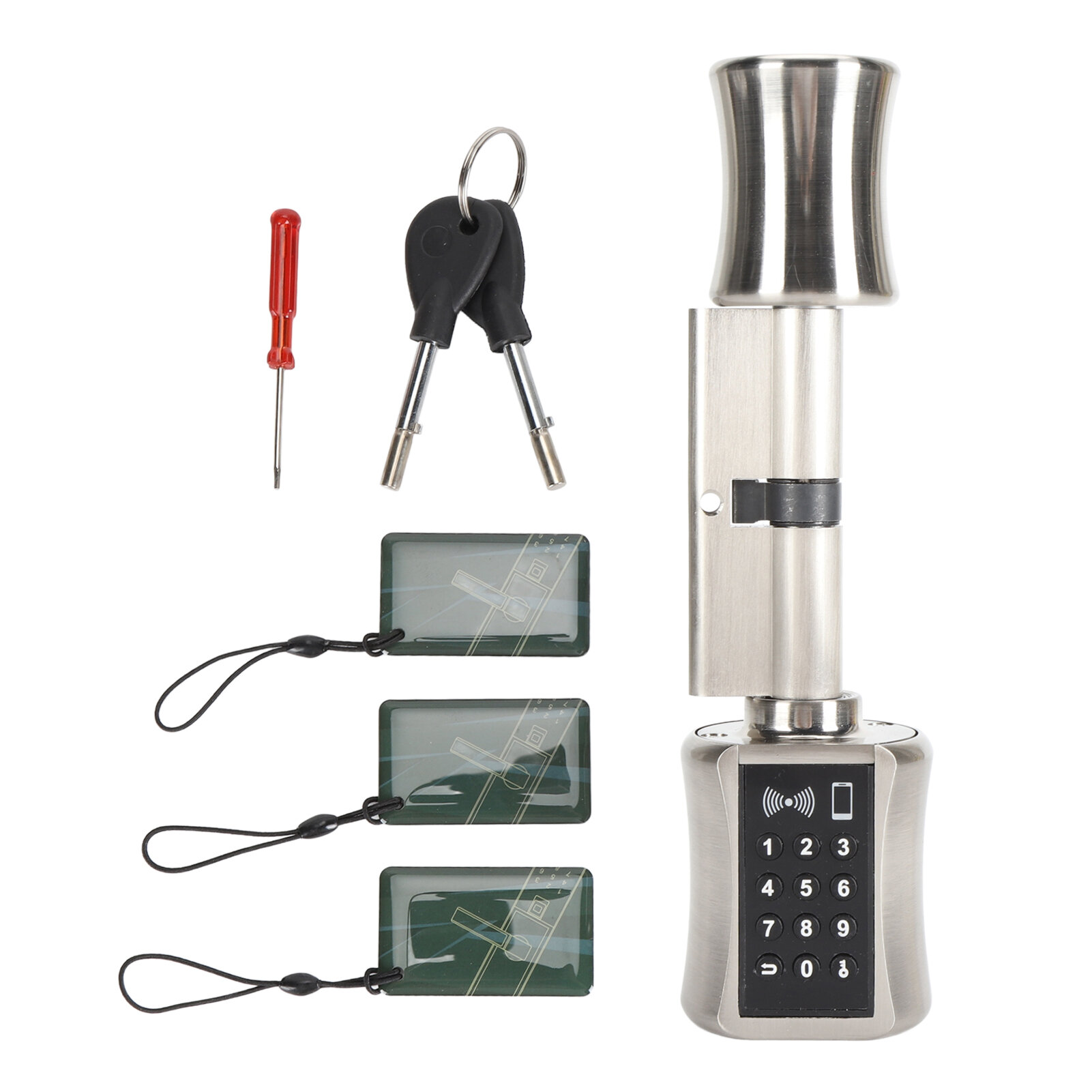 Бесключевой интеллектуальный цилиндровый замок с сенсорной клавиатурой, врезной замок, умный парольный дверной замок-цилиндр для защиты деревянных и стеклянных дверей, 80 мм / 3,15 дюйма