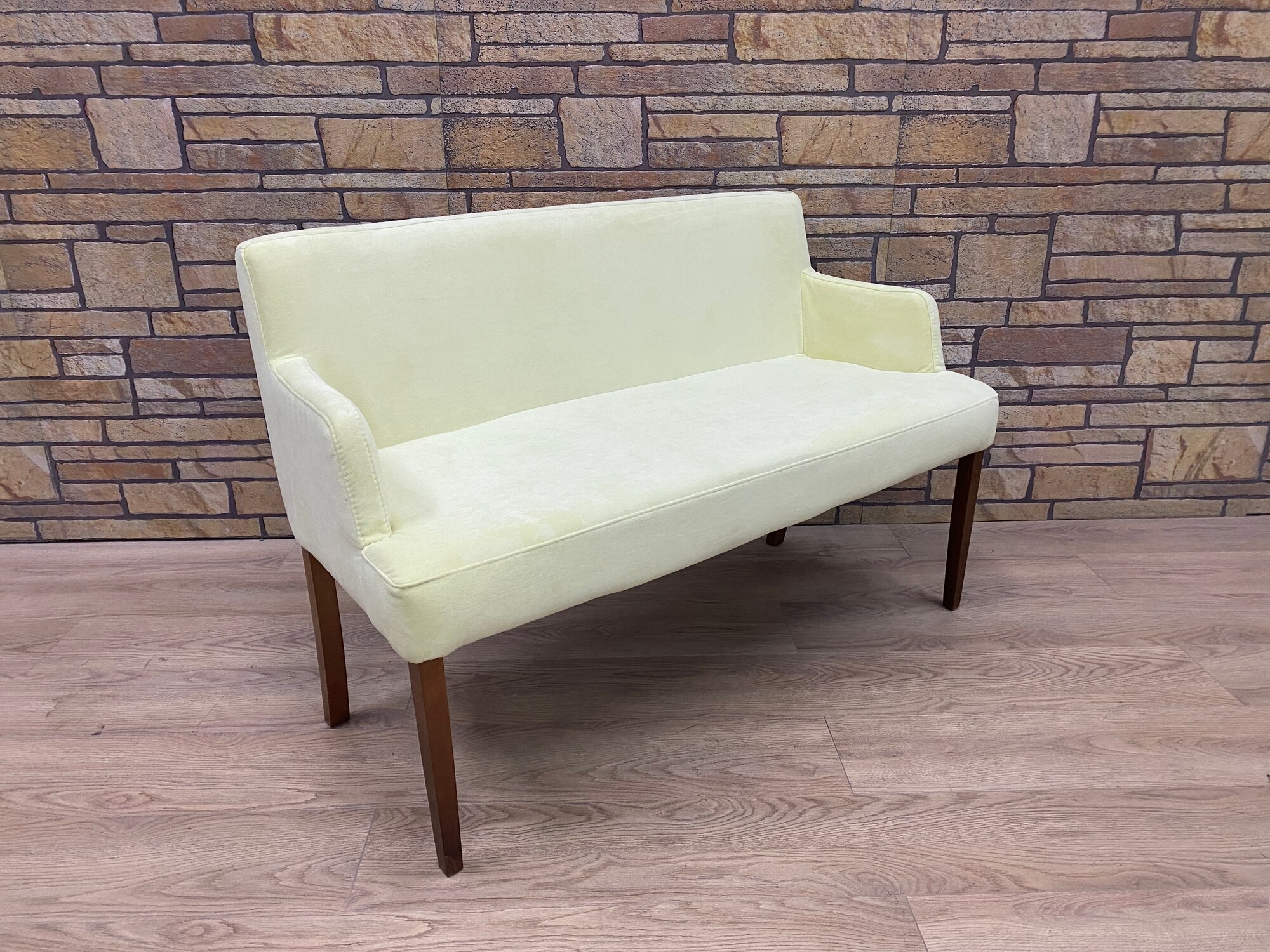 (ely-d2-t330) Диван Элий двойной, велюр Teddy 330 желтовато-зелёный