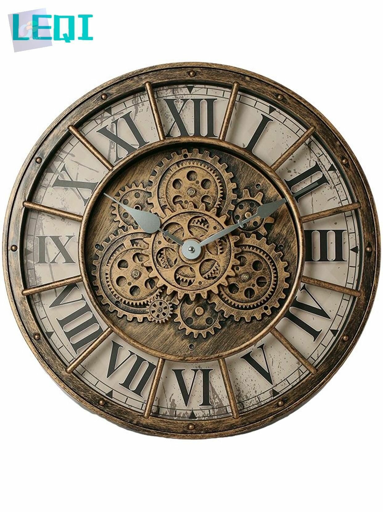 Настенные часы "Настенные часы в ретро-индустриальном стиле J48Q K85S", 45.2 см х 45.2 см