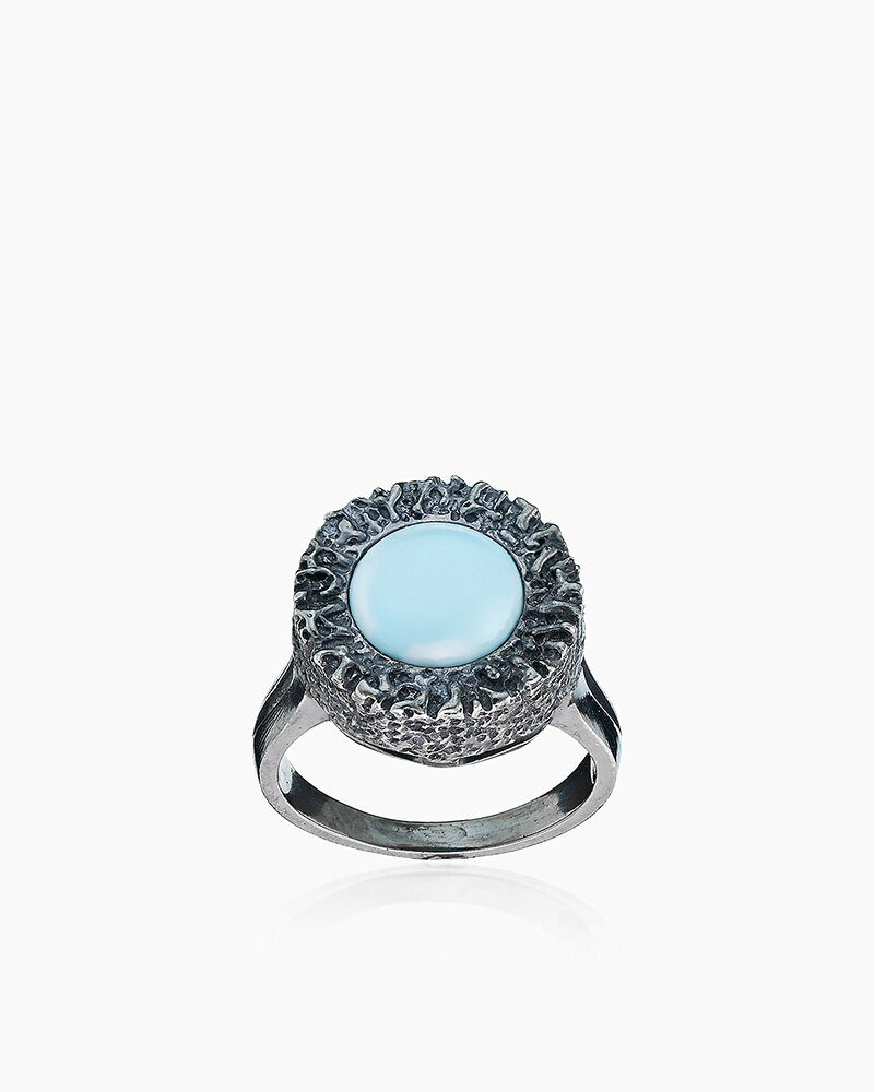 Кольцо, серебро, 925 проба, чернение, ларимар