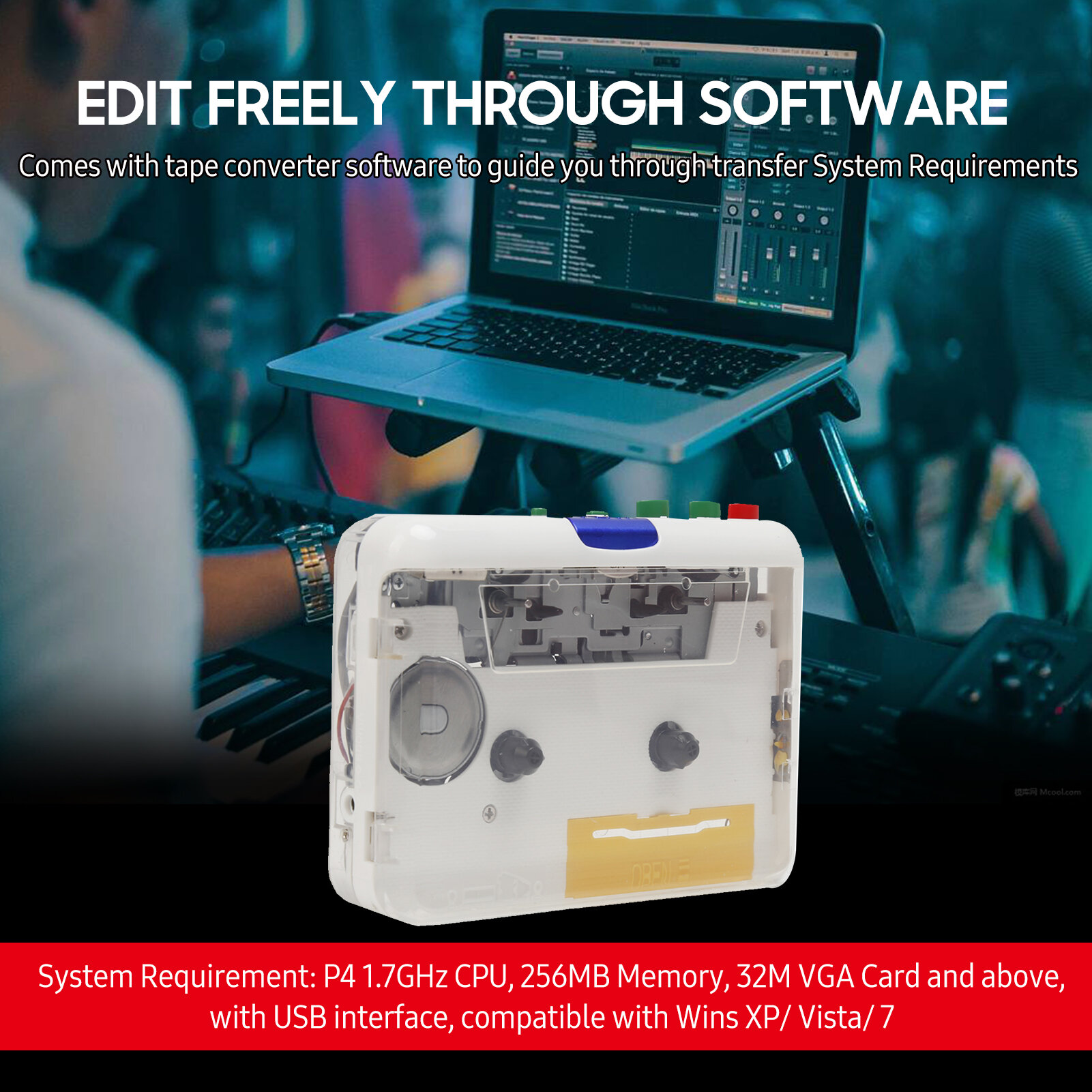 Портативный кассетный проигрыватель-рекордер в формате MP3 с интерфейсом Type-C, прозрачным цветным дизайном кнопок, перезаряжаемый стереомузыкальный проигрыватель для кассет