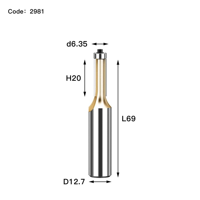 HUHAO Фрезы по дереву, фрезы для обрезки заподлицо, верхний подшипник, твердосплавные фрезы, фрезы для обрезки, деревообрабатывающий инструмент, хвостовик 1/2 дюйма, 1/4 дюйма 20x12.7x69x6.35