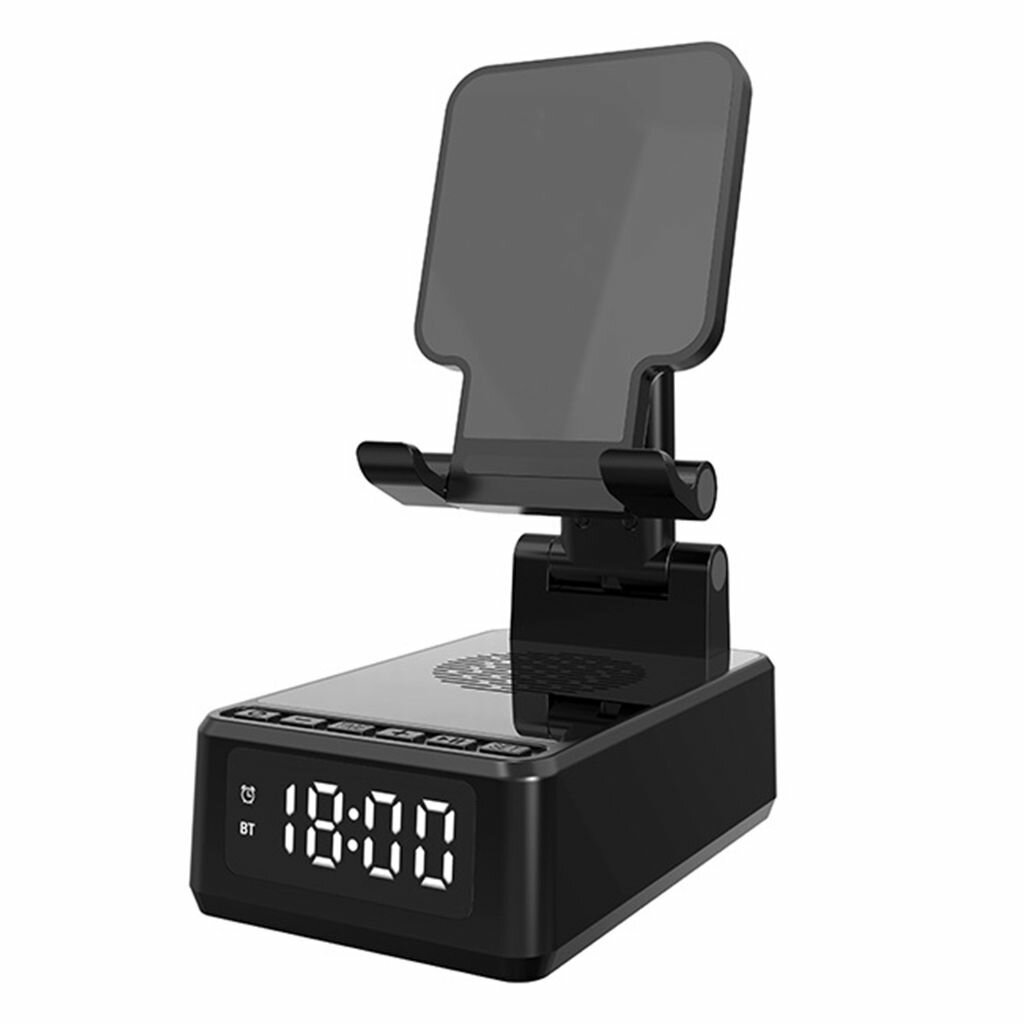 Подставка для телефона с Bluetooth-совместимым динамиком, будильником, 15 Вт, беспроводной зарядкой, регулируемым вращающимся на 360 градусов держателем