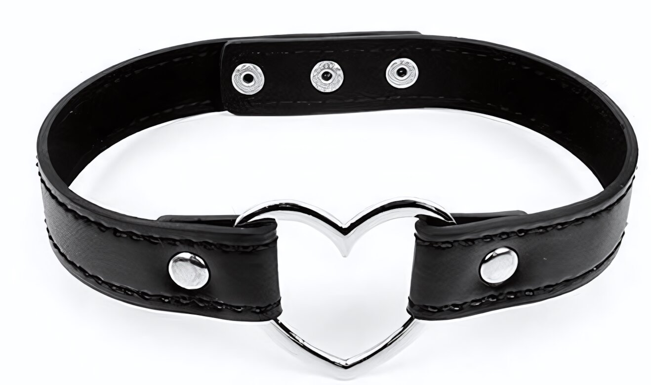 Черный ошейник с сердечком, регулируемый, ПВХ, для БДСМ-игр, стильный аксессуар