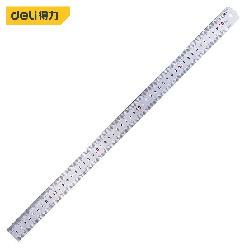 DELI 1 шт. прямая линейка из нержавеющей стали, прецизионные 15-50 см, плоские толстые металлические измерительные весы, инструменты, многофункциональные офисные принадлежности