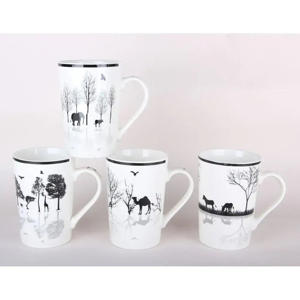 Кружка керамическая 420 мл с рисунком животных, 4 дизайна, черно-белая гамма