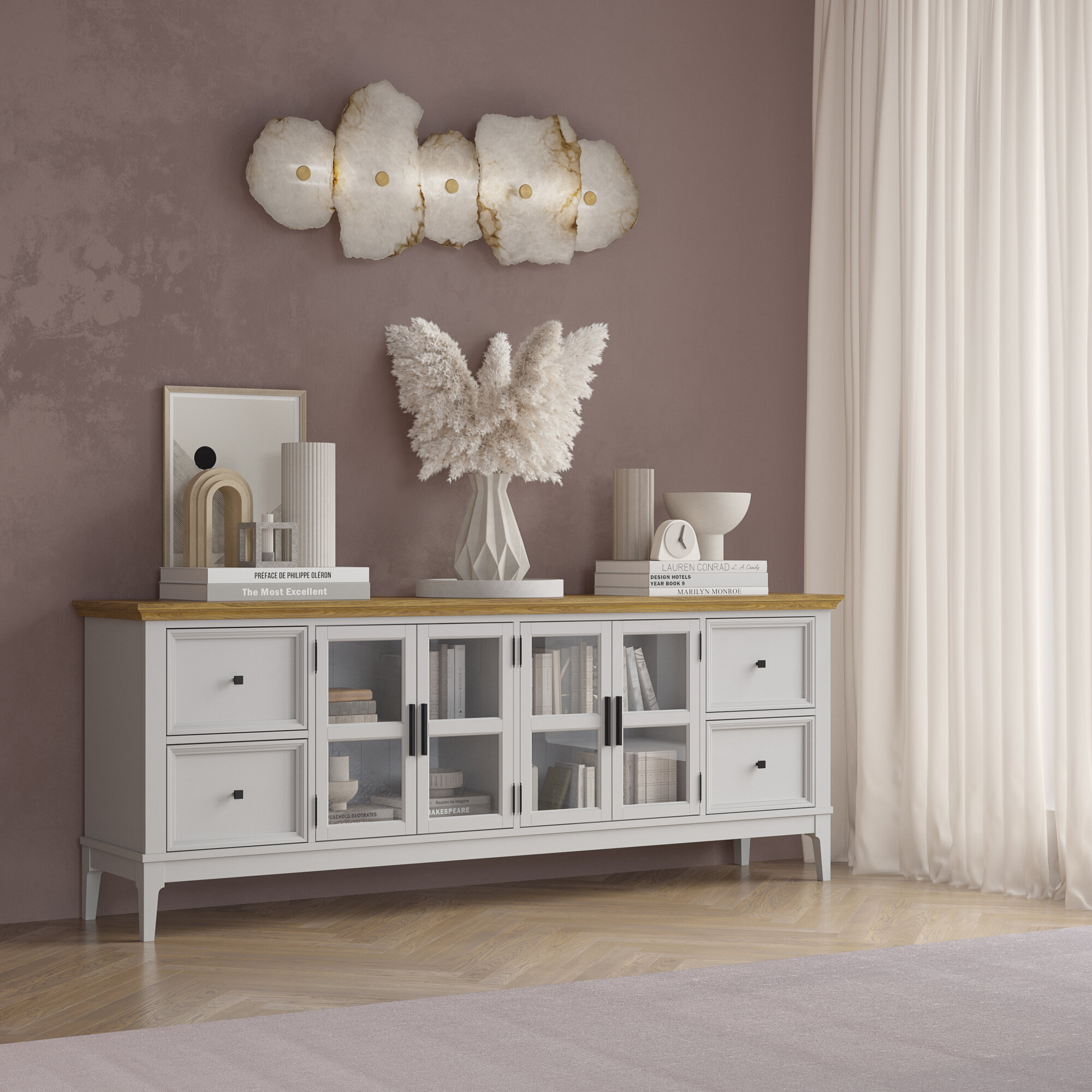 Тумба ТВ ММЦ Гостиная Квадро-С 44 (белый лак-антик 24) из массива сосны