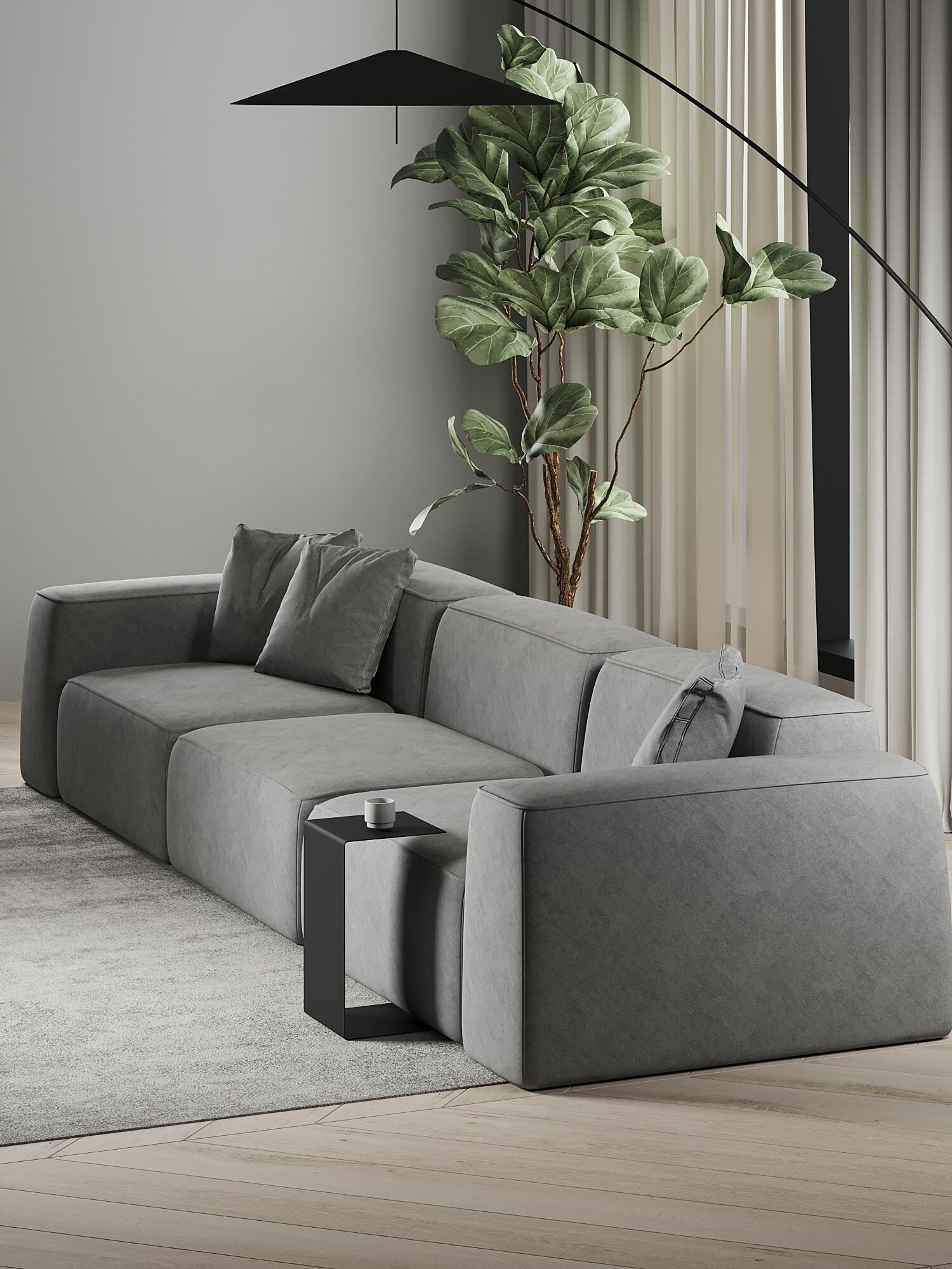 Альтхоум прямой модульный диван 300х105х70 см. COSMO 3 HiLine-COMPACT серый, велюр