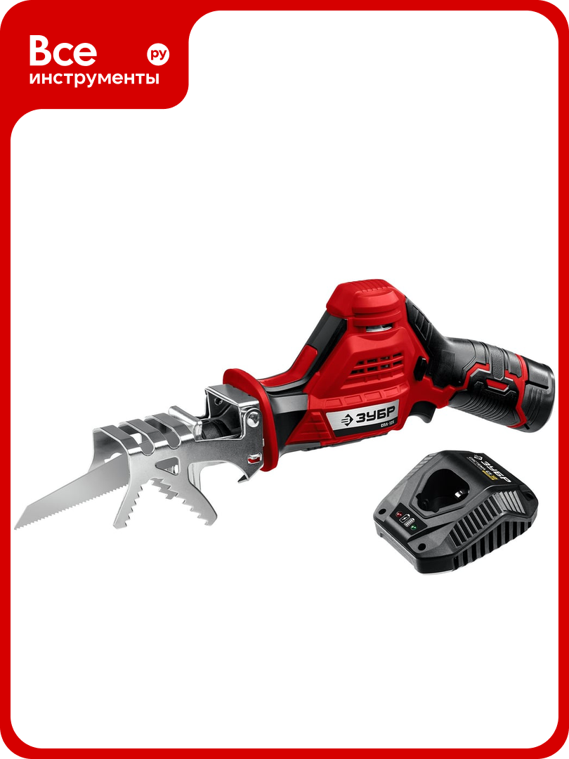 Сабельная пила ЗУБР С12В, 1 АКБ 2 Ач, в коробке СПЛ-125-21, деревянный, белый, регулируемый