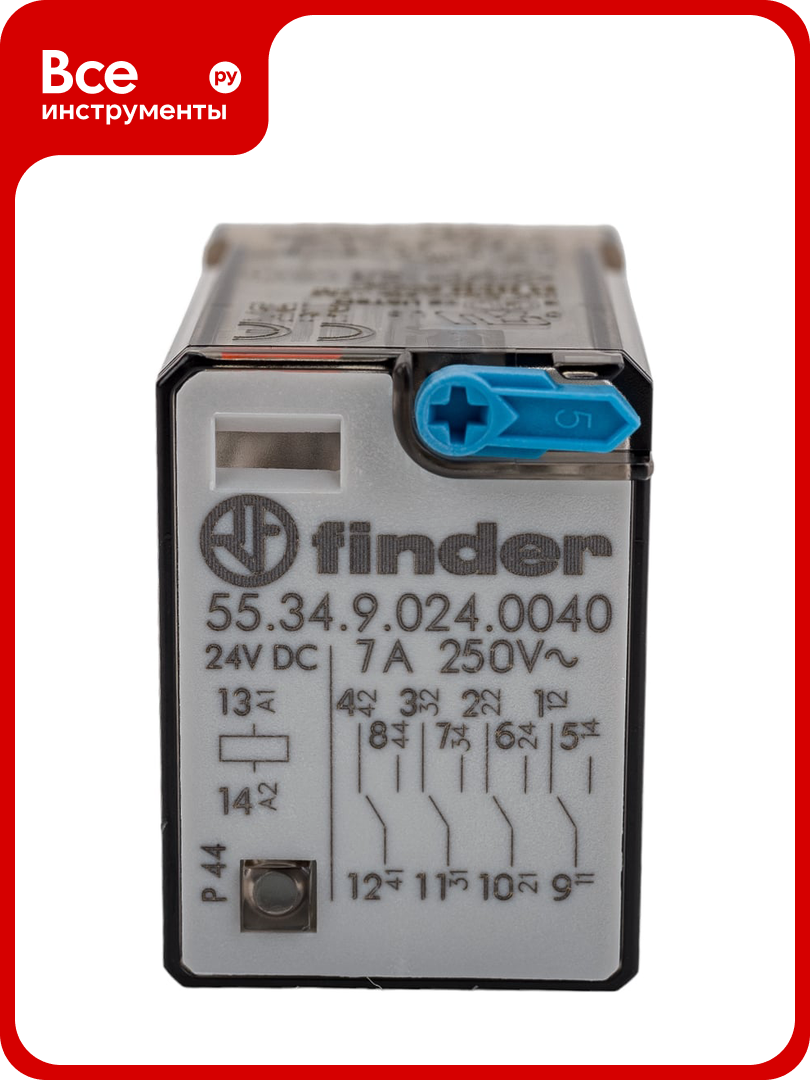 Промежуточное реле Finder 4 перекидных контакта 7А, = 24В DC, 7 А