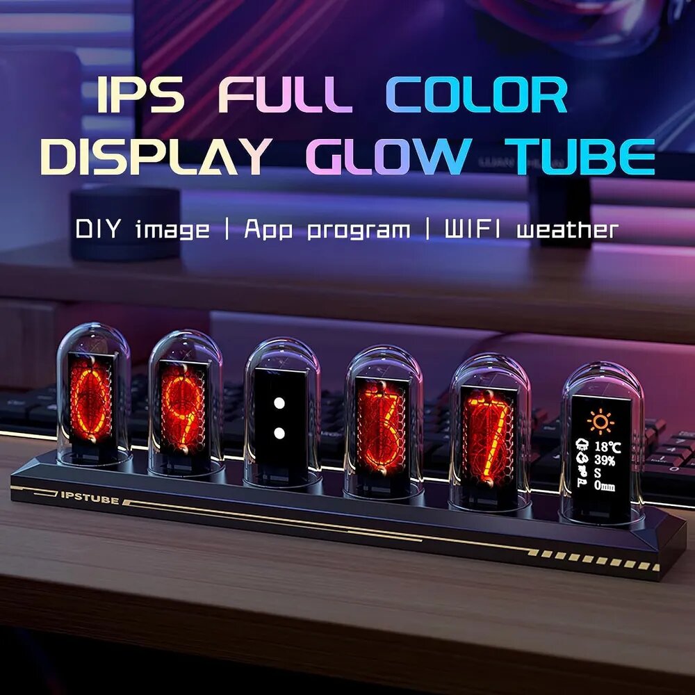 Цифровой IPS Цветной Экран Quasi Nixie Tube Clock Настольный творческий будильник таймер