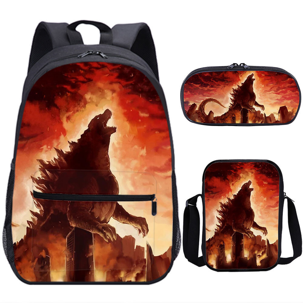 Школьный рюкзак Godzilla Vs King Kong, пенал, сумка-тройка, 17-дюймовый рюкзак для детей начальной школы