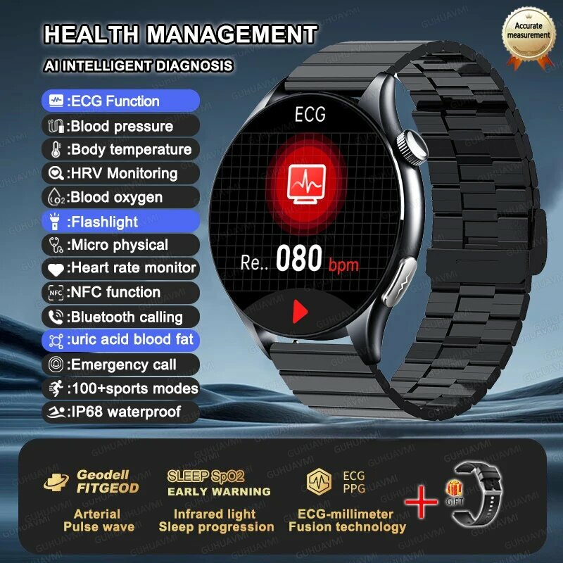 Умные часы Fitgood с ECG, NFC, пульсометром, Black Steel B