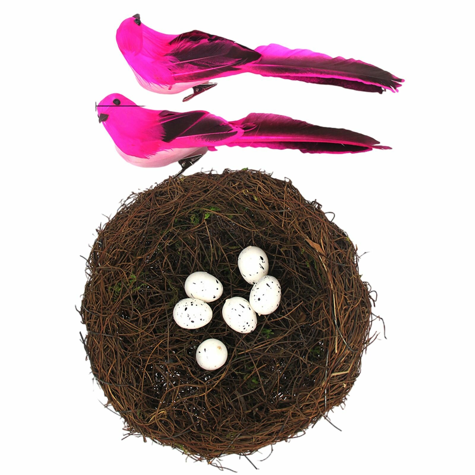 Декоративное гнездо с яйцами и птицами для пасхального декора фотосъемки