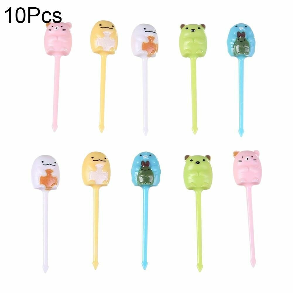 10 шт. разноцветных милых палочек для еды в форме животных, вилок фруктов, десертов