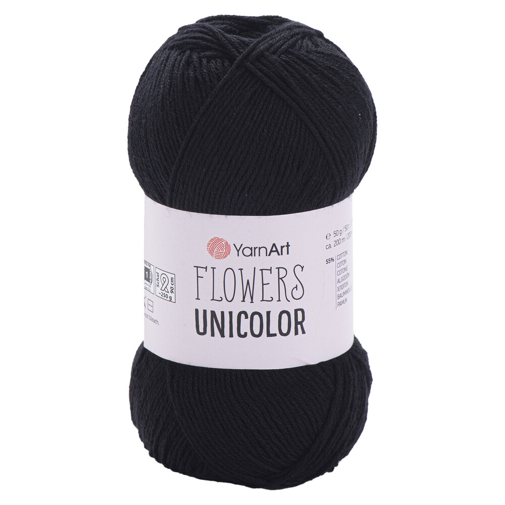 Пряжа для вязания YarnArt Flowers Unicolor 746 черный 1 моток 50 гр/200 м 55% хлопок, 45% акрил