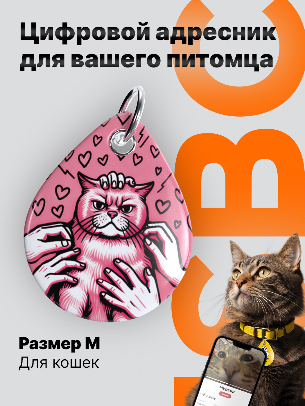 Цифровой Адресник для кошек от ISBC с NFC и QR-кодом, My family, размер М