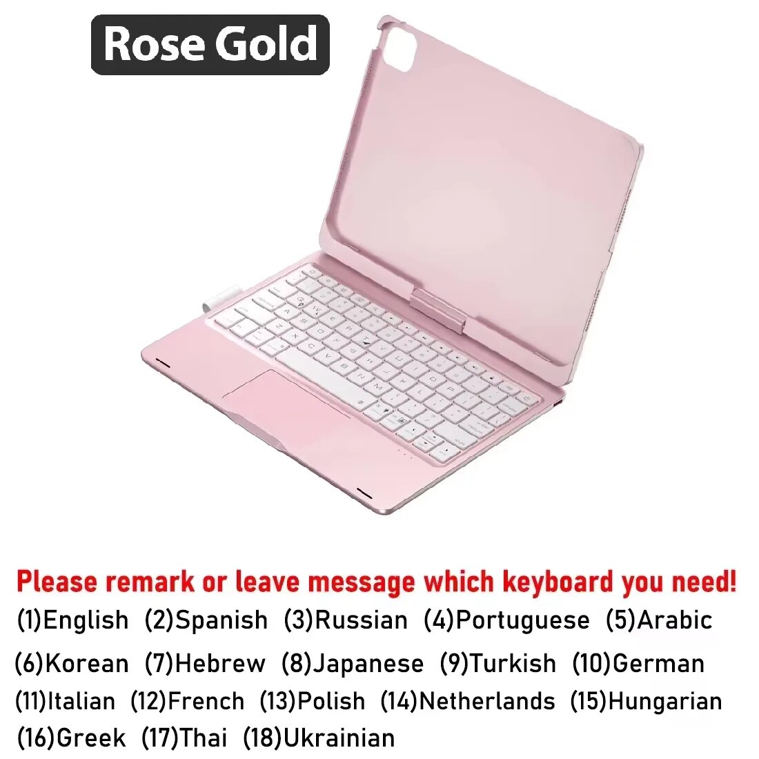 PULUZ Клавиатура с подсветкой для iPad iPad10.2 7th 8th 9th, Rose Gold