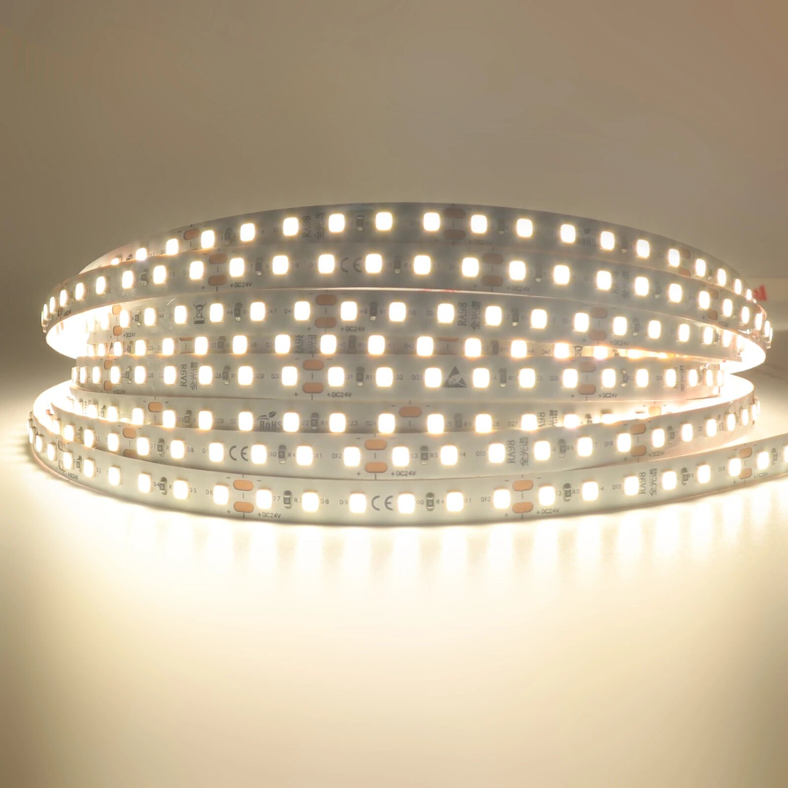 RA98 SMD2835 Светодиодная лента, клейкая, 24 В, 120/240 светодиодов, полный спектр, супер яркая гибкая светодиодная лента, 2700–6000 К, домашнее освещение