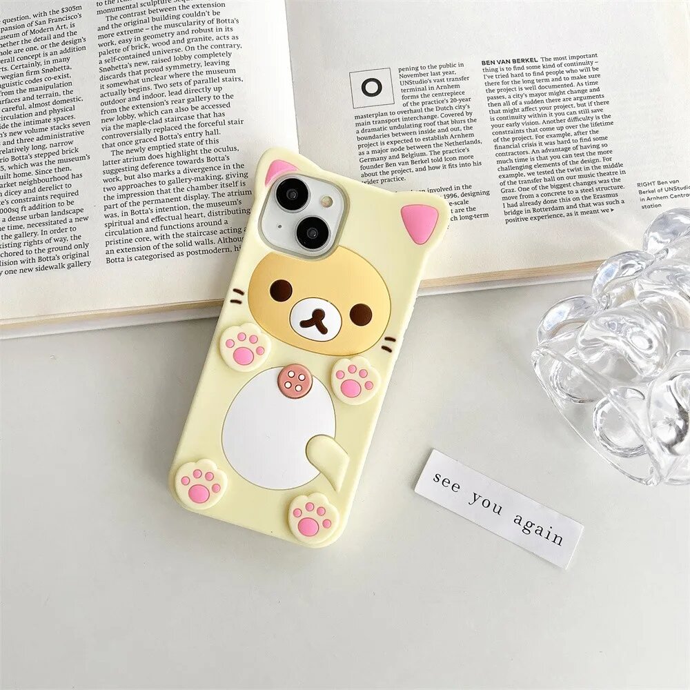 Милый медведь Rilakkuma для iPhone 17 Pro max 16 15 14 13 12 Mini 11 iPhone Xs Max, Бежевый, Beige