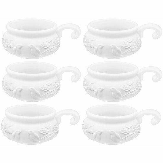 Набор жюльенниц-кокотниц Elan Gallery "Птички на ветке" 6 шт, 300 мл, 14х10.5х5.5 см, фарфор, белый (540981)