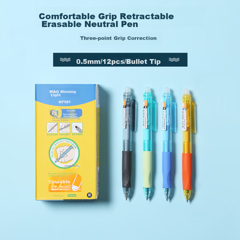 Chenguang (M&G) Erasable Pen, Erasable Gel Pen, Easy-Erase Pen, Magic Erasable Pen, Retractable Hot-Erase Pen, Pen Barrel Color Random, AKPH7101A, 6 Pens (1 Eraser Included)