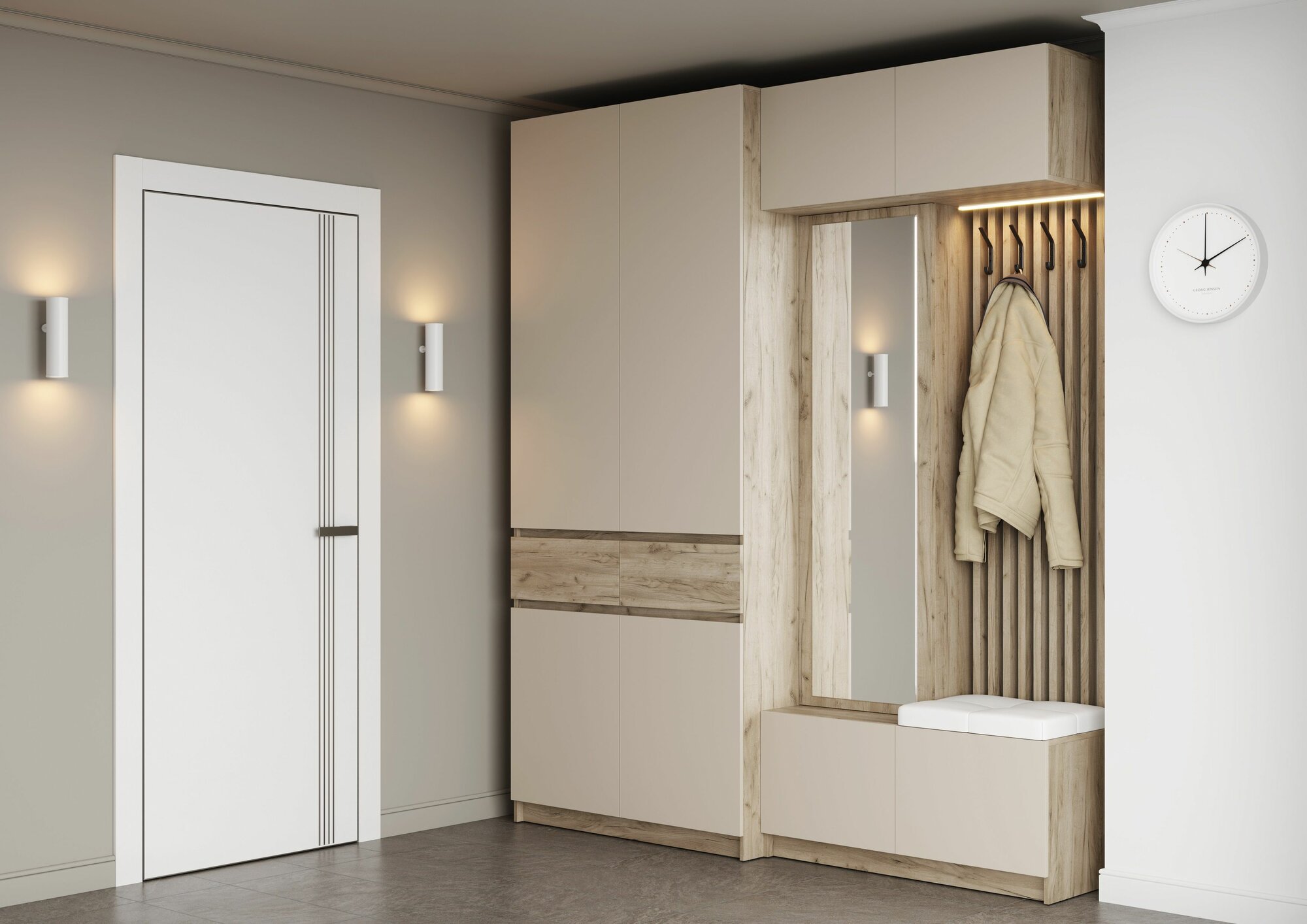 Комплект мебели для прихожей Бостон 2 Дуб крафт серый/Кашемир (Стиль)