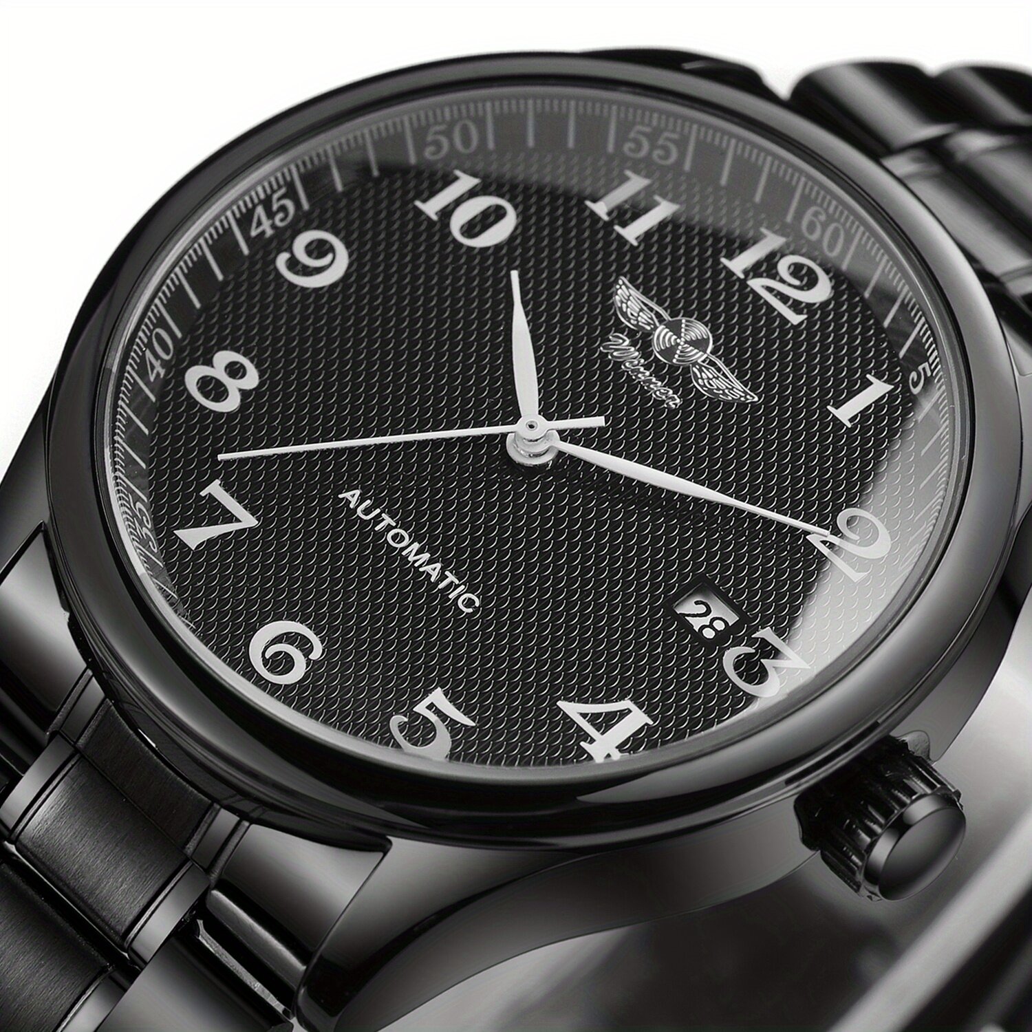 1 шт. Мужские повседневные механические наручные часы T-WINNER – круглый корпус из нержавеющей стали, автоматический механизм, простой циферблат с отображением даты, без батареек