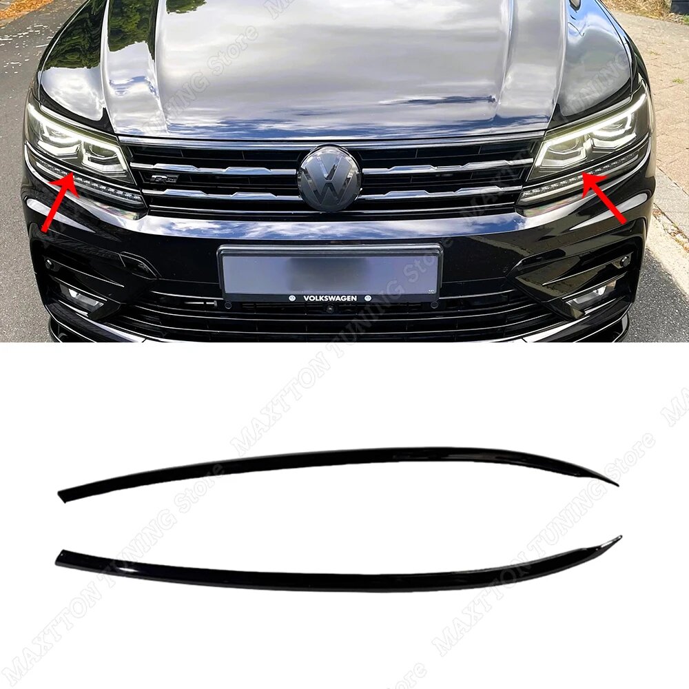 2 шт, декоративные полоски для передних фар из АБС-пластика для Volkswagen Tiguan 2017-2021 MK2 R, защитные наклейки для век, разветвители для ламп