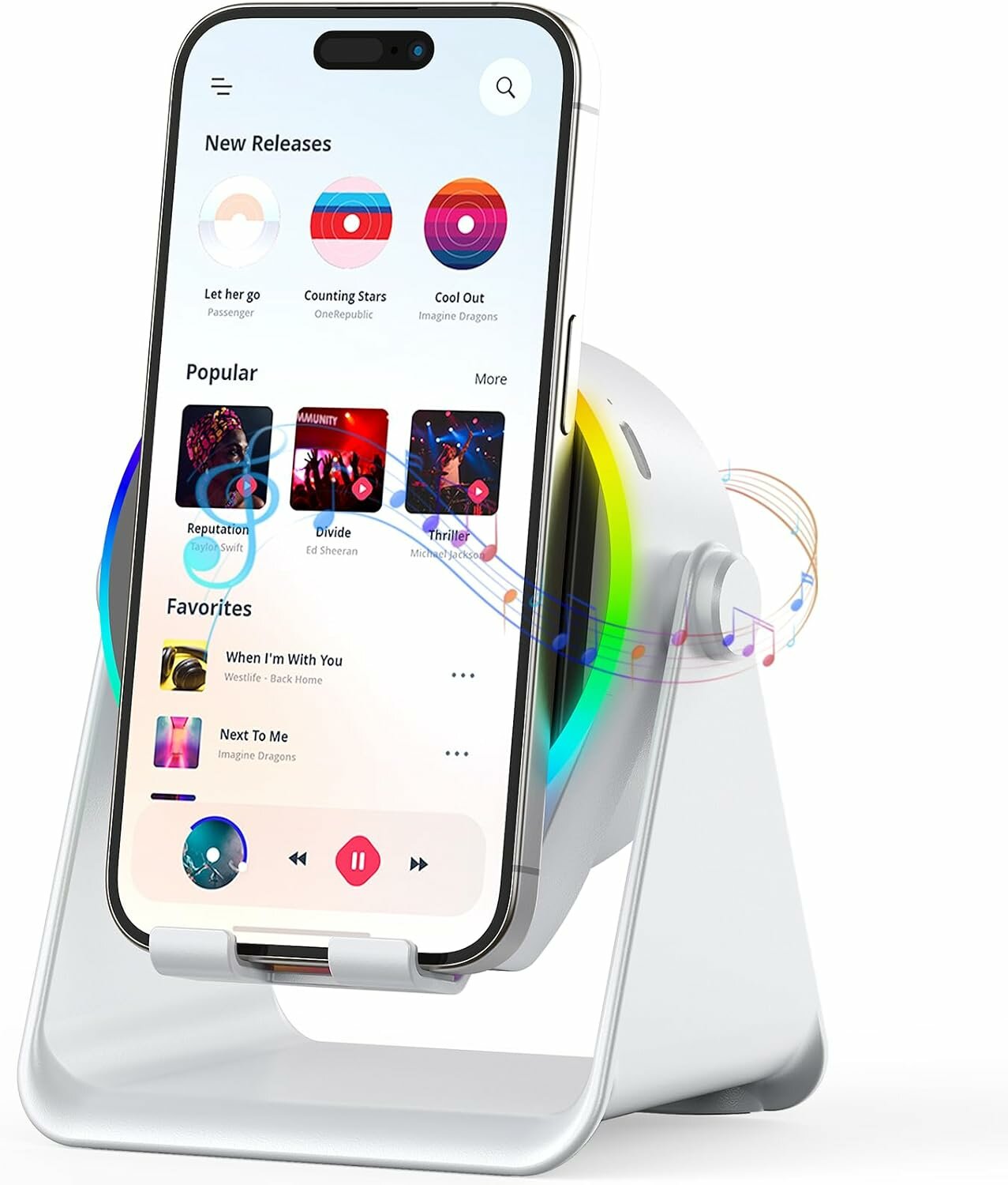 Беспроводная индукционная колонка, многофункциональная Bluetooth-колонка с подставкой для телефона и RGB-подсветкой, HD-объемное звучание, совместима с iPhone, Android, iPad