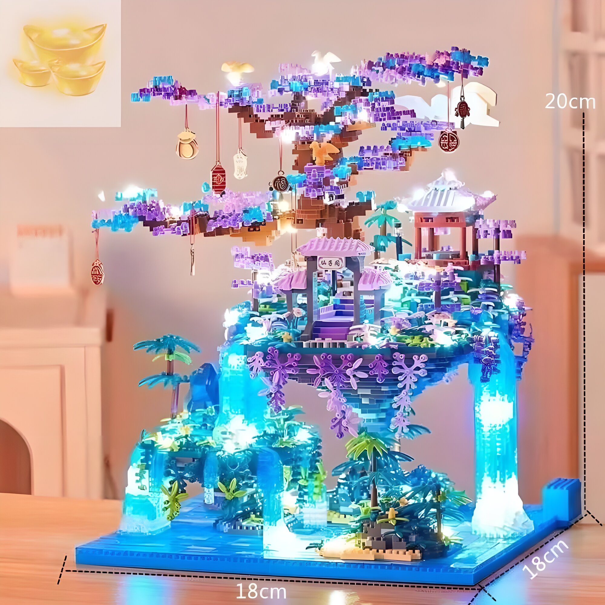 Дворец Гуанхань, сказочный павильон, Домик на вишневом дереве, здание в древнем китайском стиле, сложные строительные блоки из микрочастиц с подсветкой (готовое изделие 18*18*20 см)