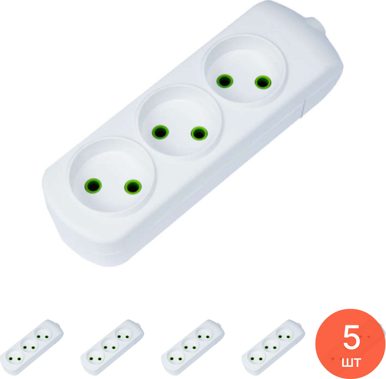 Блок розеток Lezard / Лезард LETITIA 3 гнезда без заземляющих контактов, белый, 721-0300-303 / колодка электрическая для удлинителя (комплект из 5 шт)