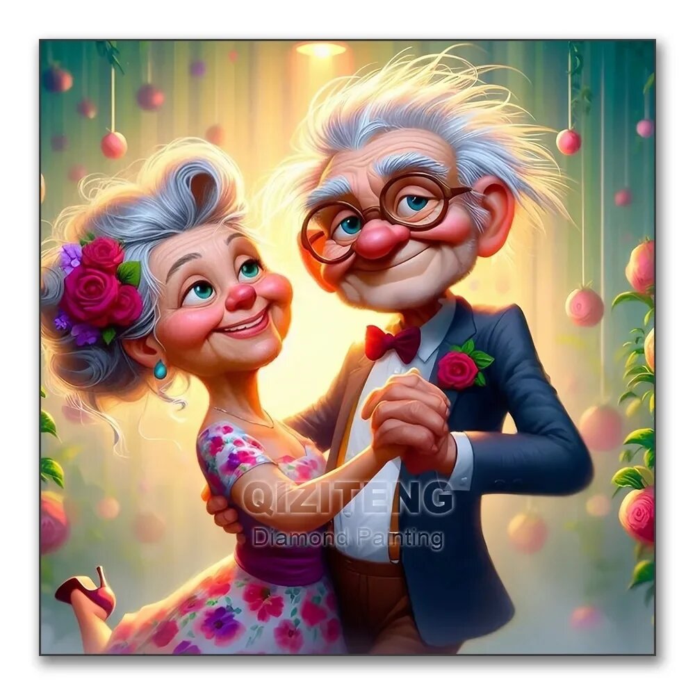 Алмазная живопись "Портрет бабушки и дедушки", полный набор