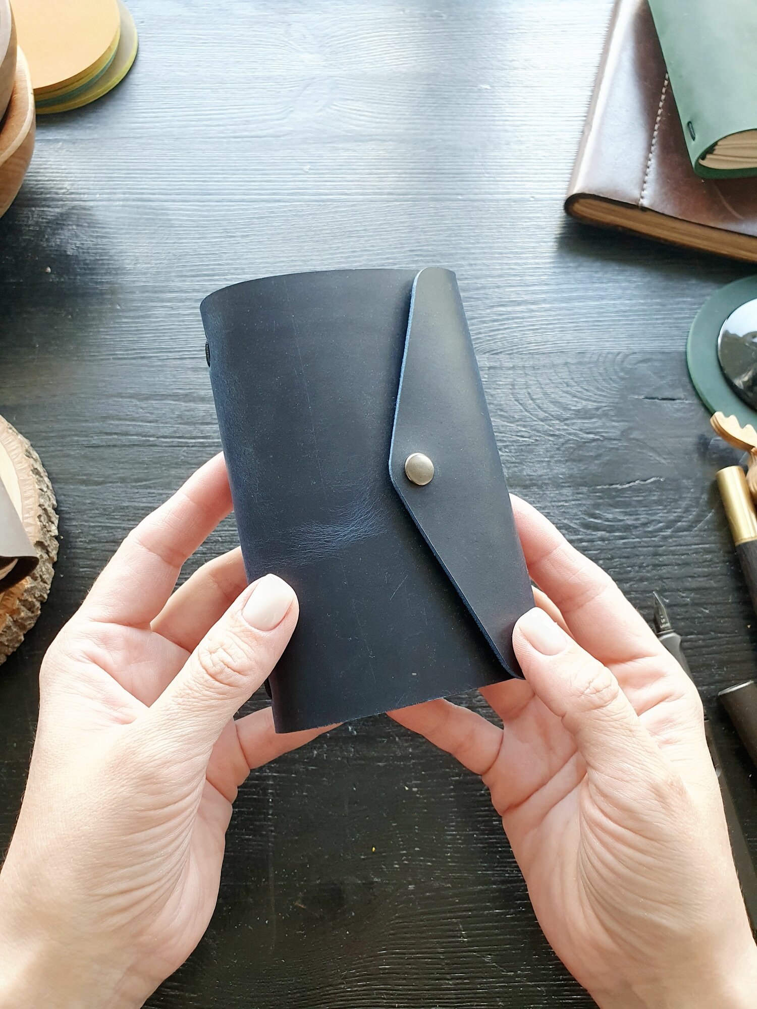 Кожаный блокнот А7 (9х13см) со сменными тетрадями