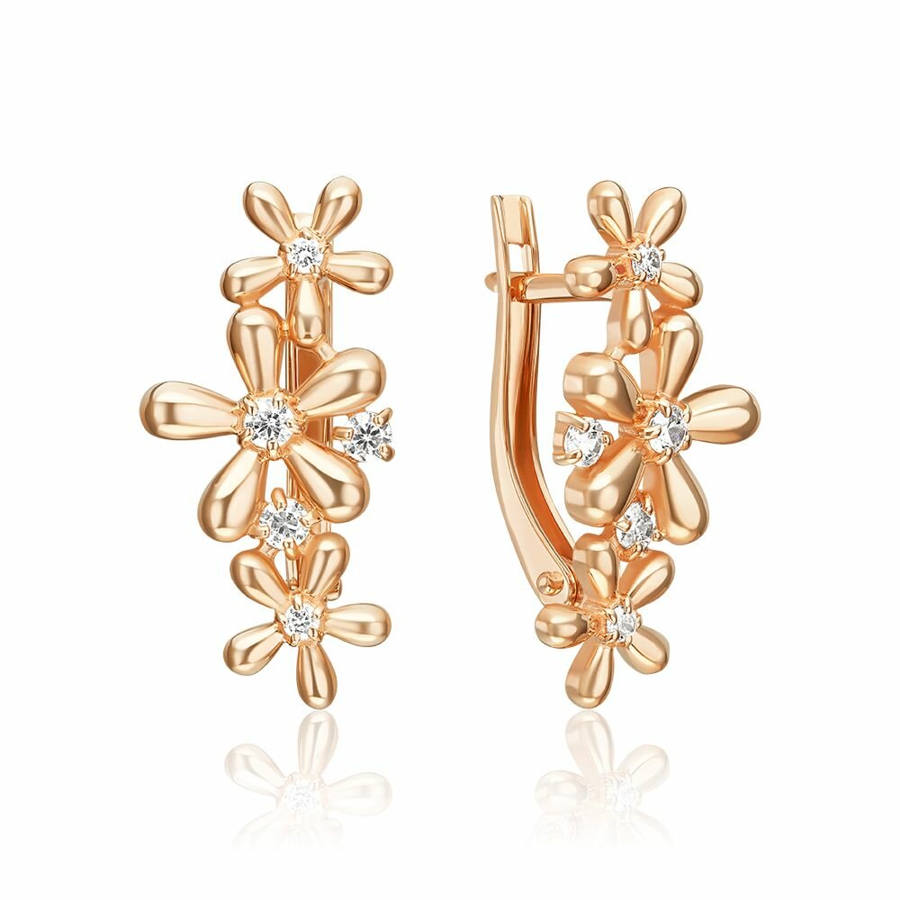 Серьги, красное золото, 585 проба, фианит