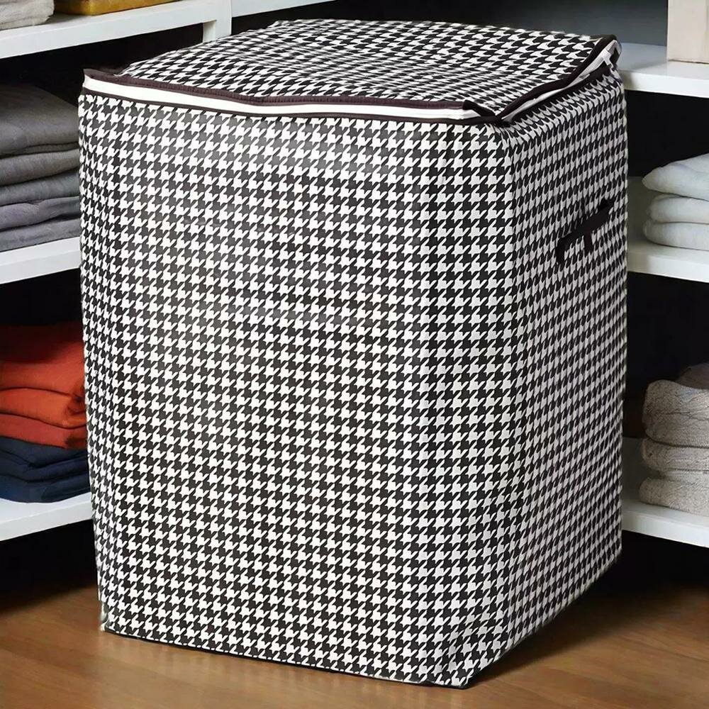 Большой серый кофр из водонепроницаемой ткани на молнии с ручками для хранения одежды, постельного белья и вещей в шкафу